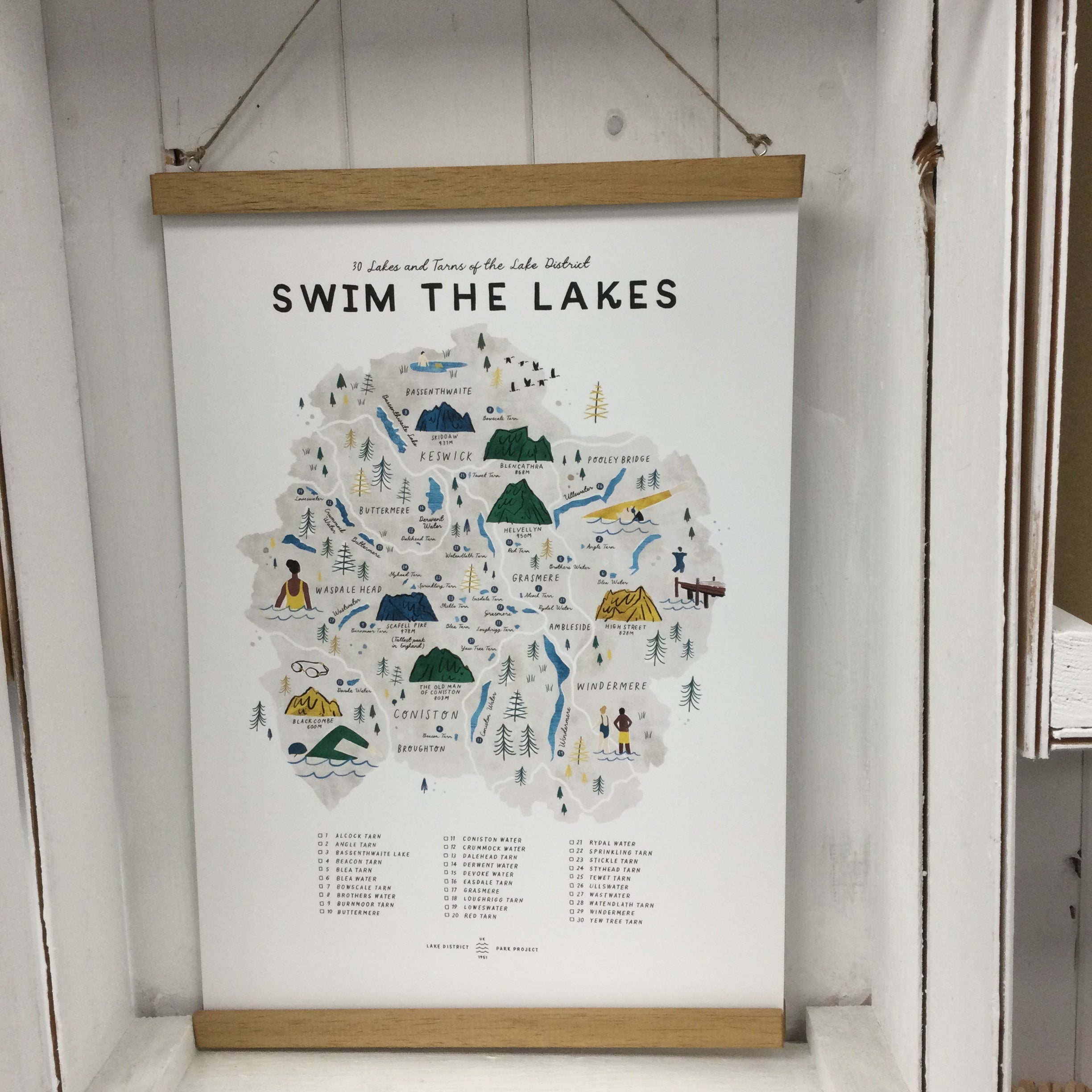 Swim the Lakes A3 Map Checklist with wooden frame – The Coast Office